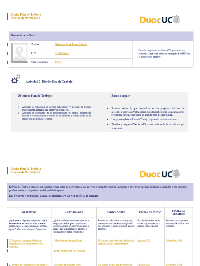 Diseño Plan de Trabajo - APP4 | PDF