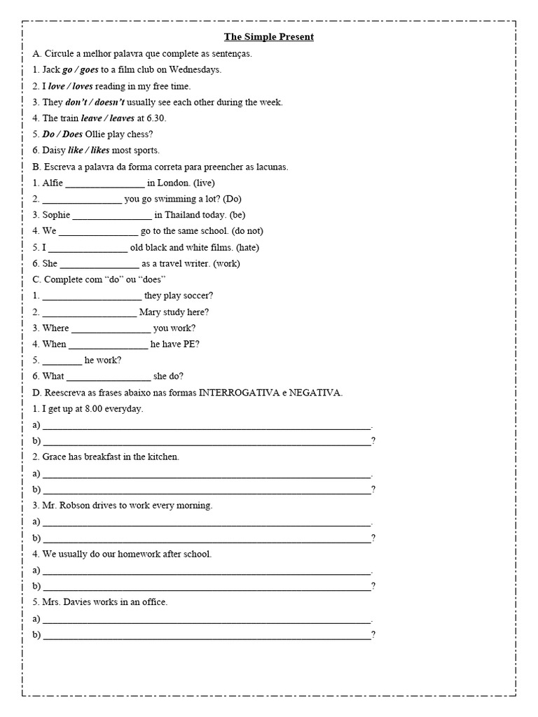 The Simple Present 6°ano Atividade | PDF