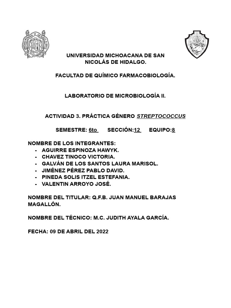 Prác. #4. Género Streptococcus | PDF | Estreptococo | Tinción