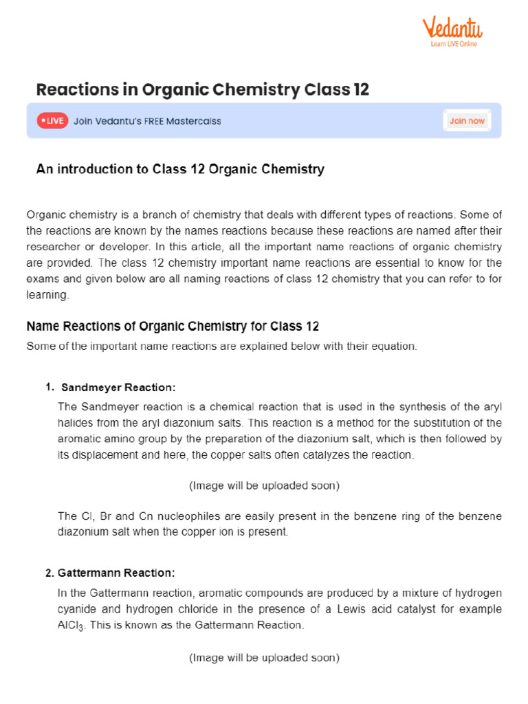 Reactions in Organic Chemistry Class 12 | PDF