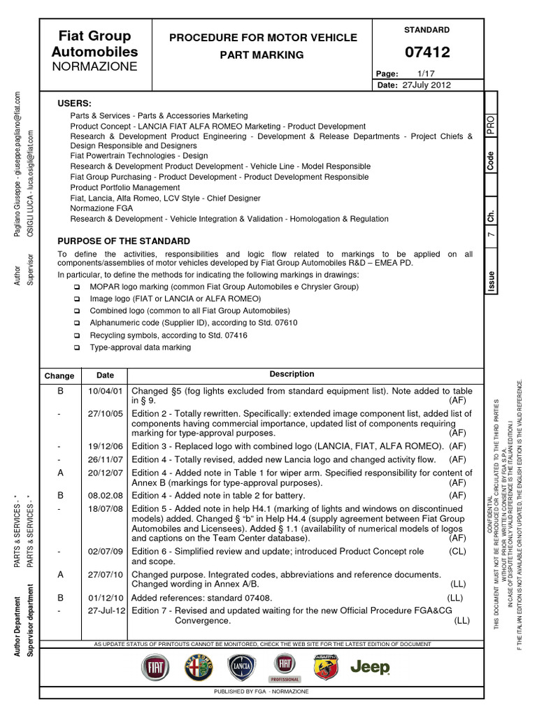 Fiat Group Automobiles: Normazione | PDF