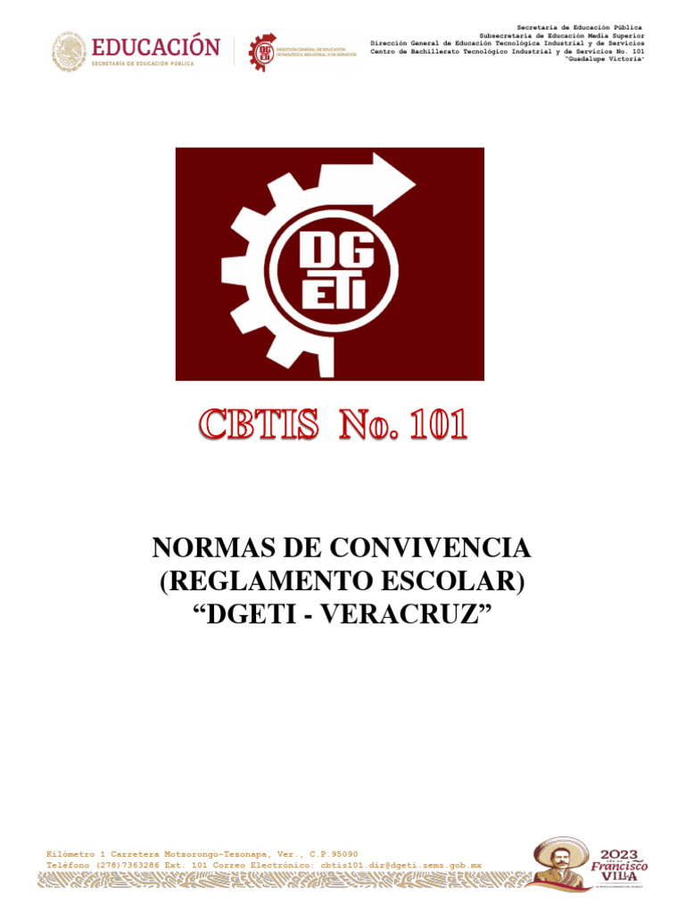 Reglamento Dgeti Estatal Normas de Convivencia 2023 - 2024 Cbtis 101 ...