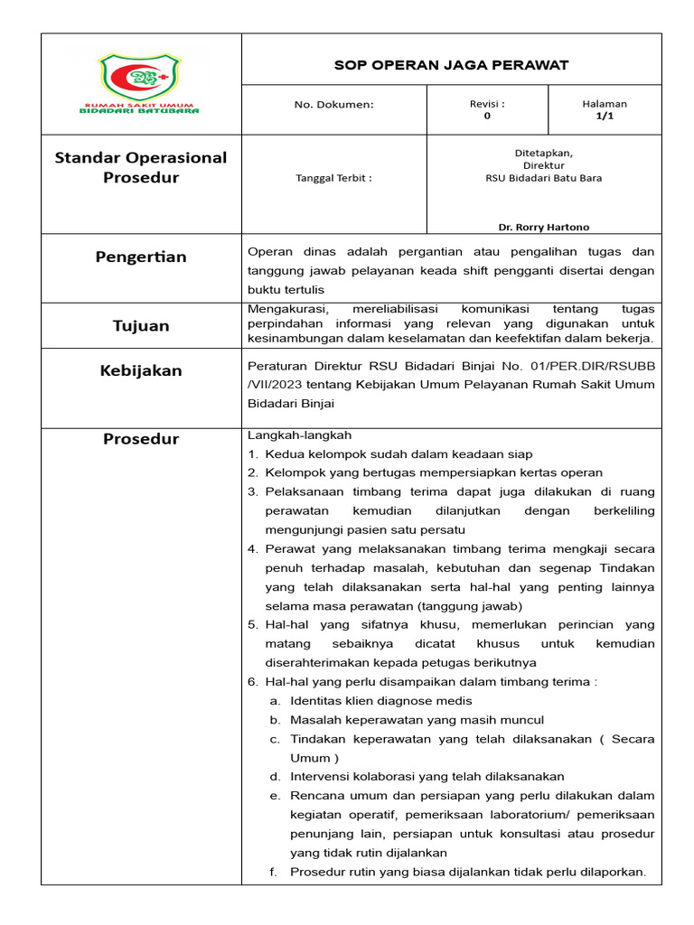Sop Operan Jaga Perawat | PDF