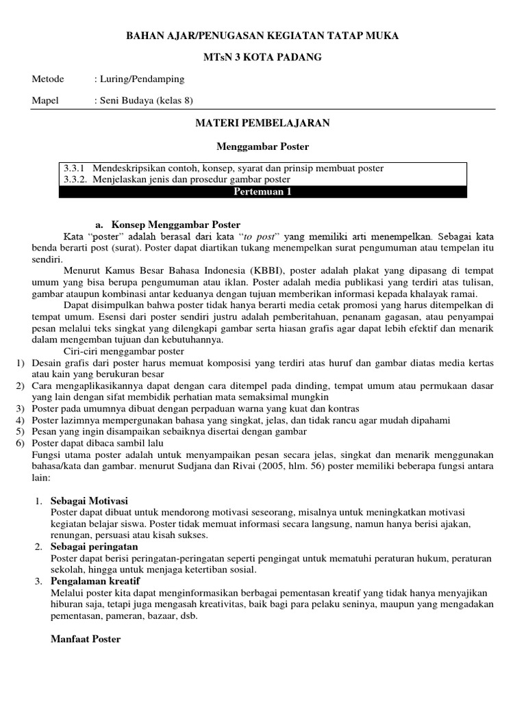 Bahan Ajar Menggambar Poster Kelas 8 Ok 1 Pdf