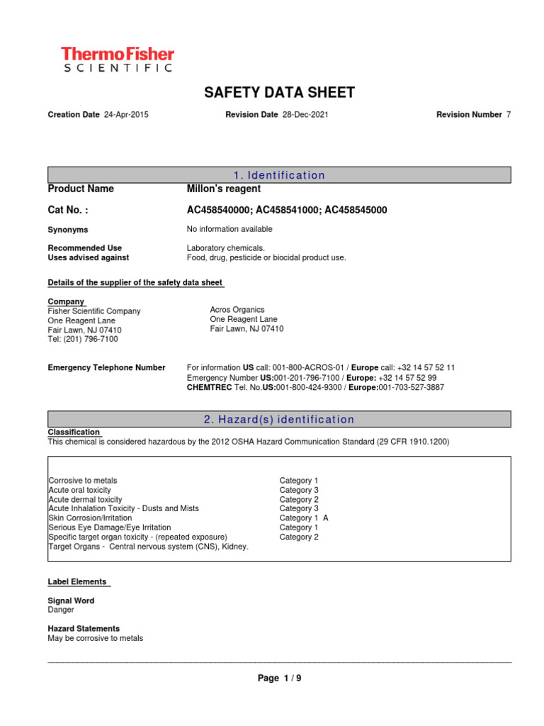 Millon S Reagent For TH 100ml | PDF