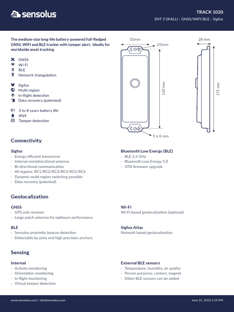 TRACK 1020 Spec Sheet EN | PDF | Wi Fi | Computing