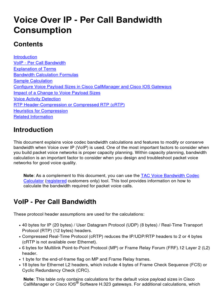 Per Call Bandwidth Consumption | PDF