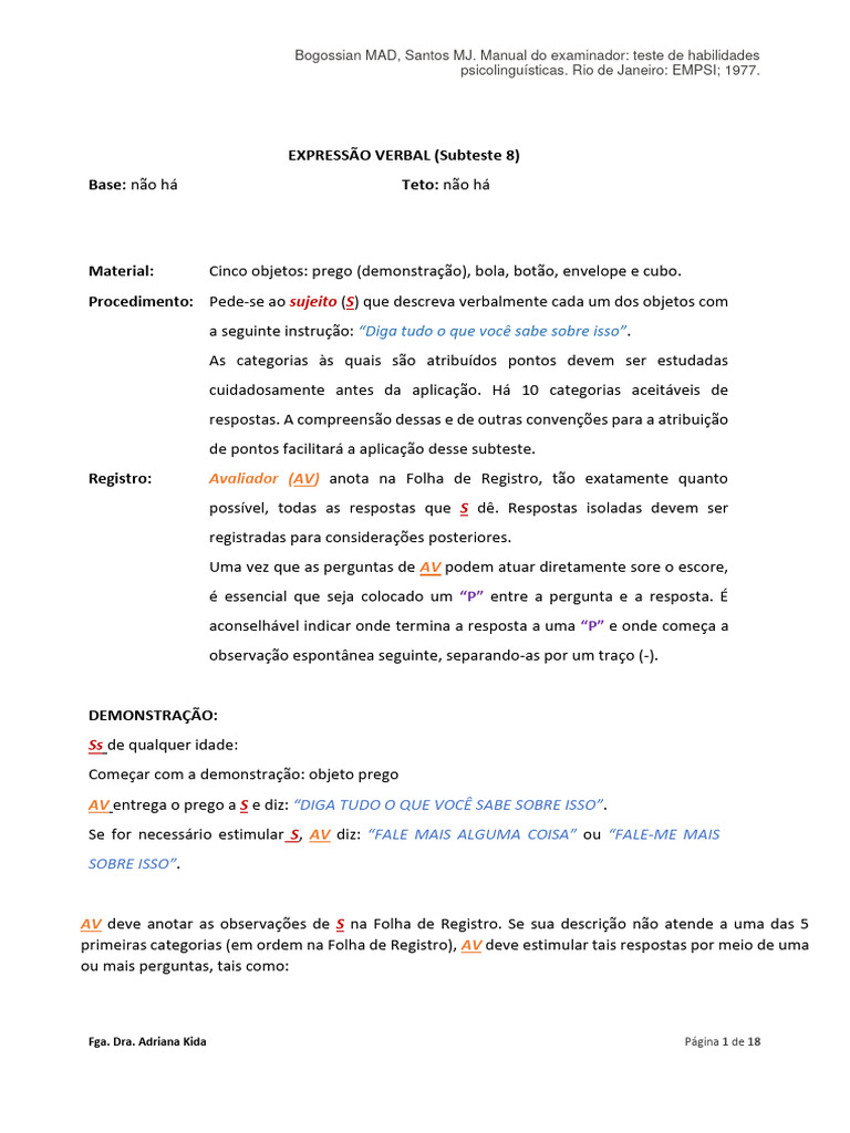 Tarefa de Definição - Bogossian MAD, Santos MJ. ITPA | PDF