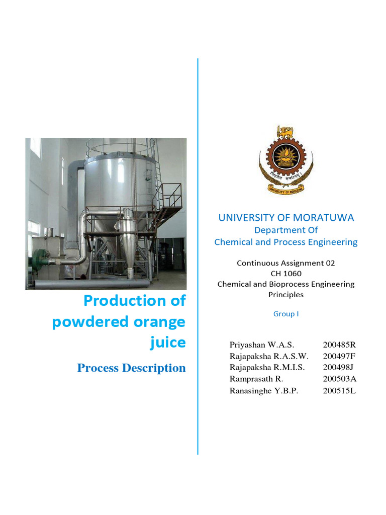 Process Description of Powdered Orange Juice | PDF | Evaporation | Physical Sciences
