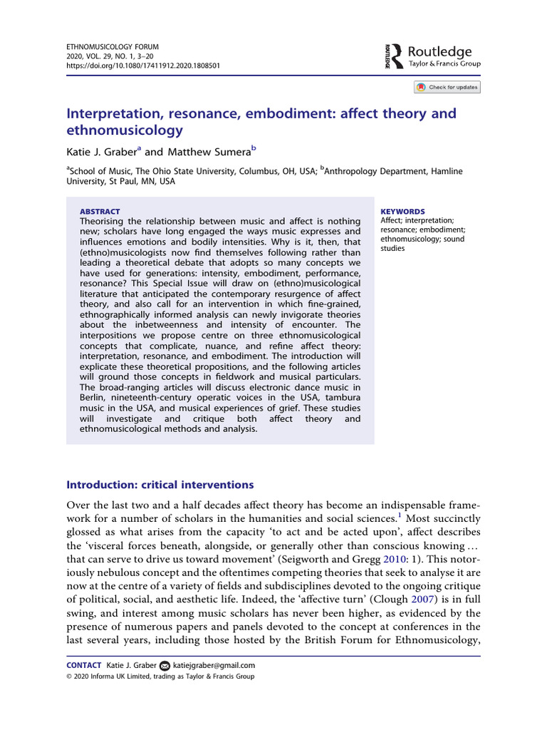 Interpretation, Resonance, Embodiment: Affect Theory and ...