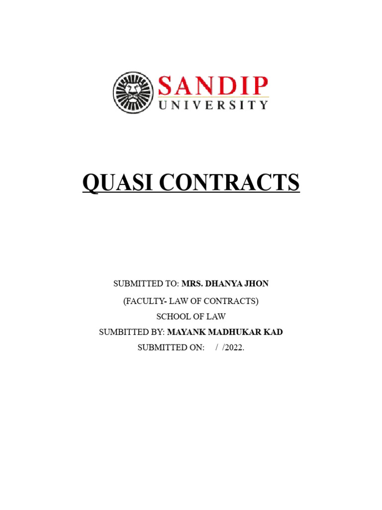 Quasi Contracts | PDF