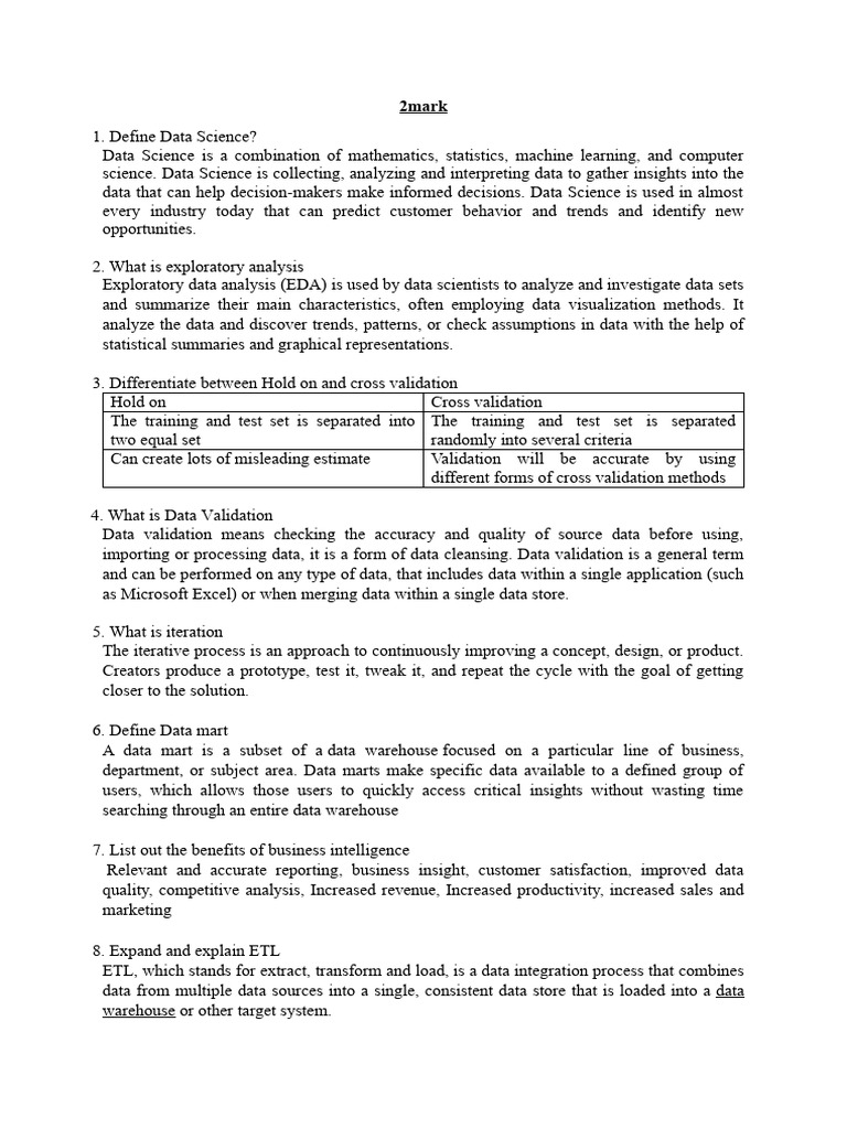 2mark Question | PDF | Data Warehouse | Data
