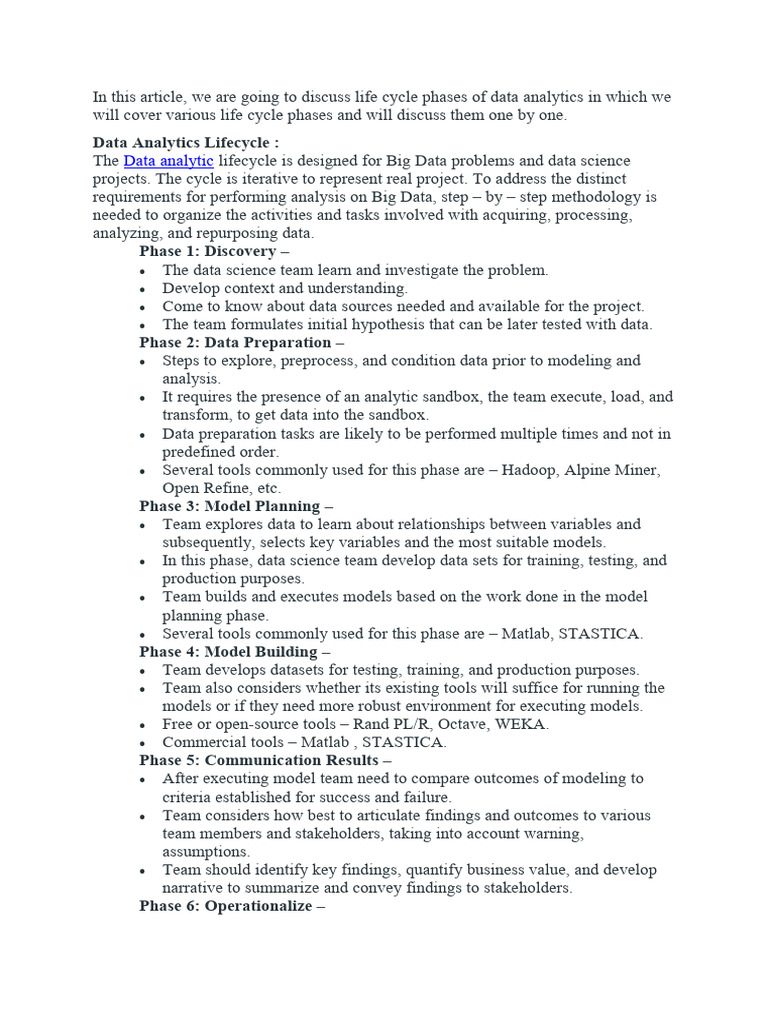 Data Analytics Lifecycle Phases Explained | PDF | Data Analysis | Data