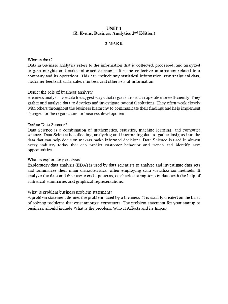 Ba Unit 1a | PDF | Data Analysis | Analytics
