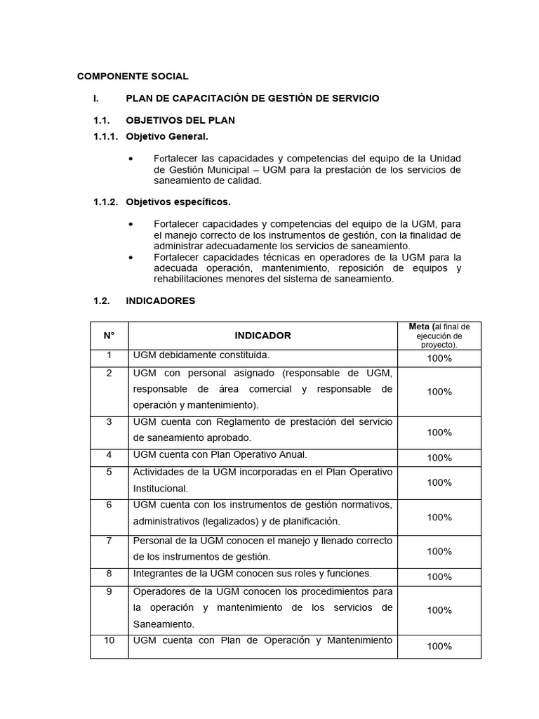 Objetivos e Indicadores Del Componente Social | PDF