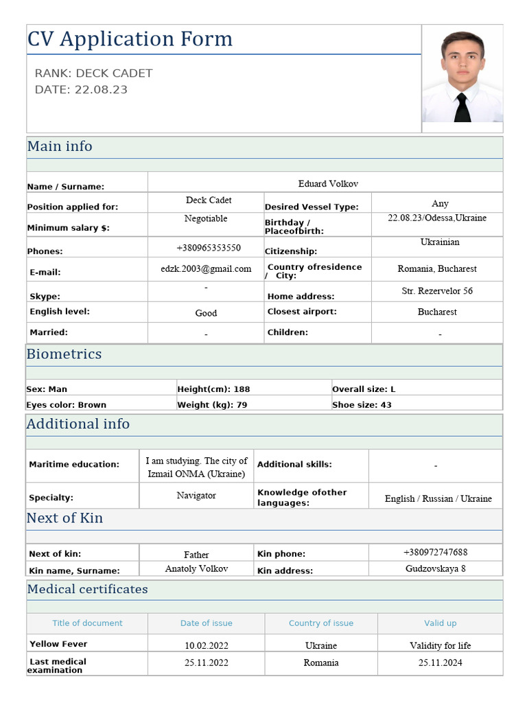 Application Form | PDF | Sailor | National Security