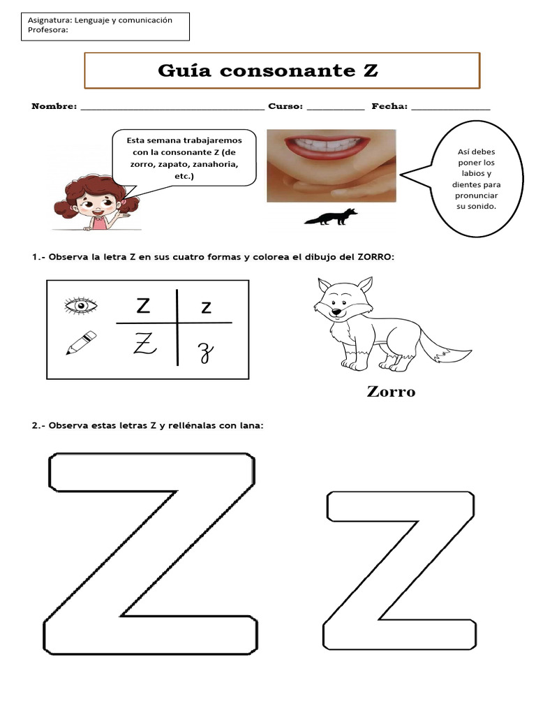 Guía Consonante Z Primero Basico | PDF | Comunicación humana | Lingüística
