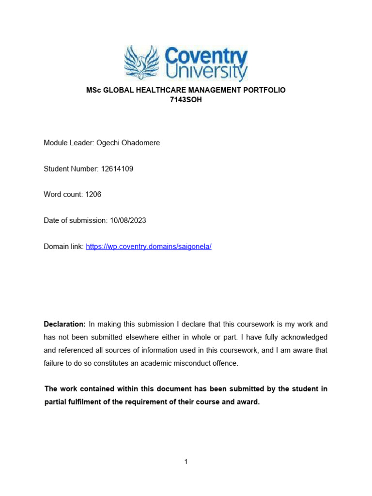 Global Healthcare Management Portfolio 7143soh | PDF | Leadership ...