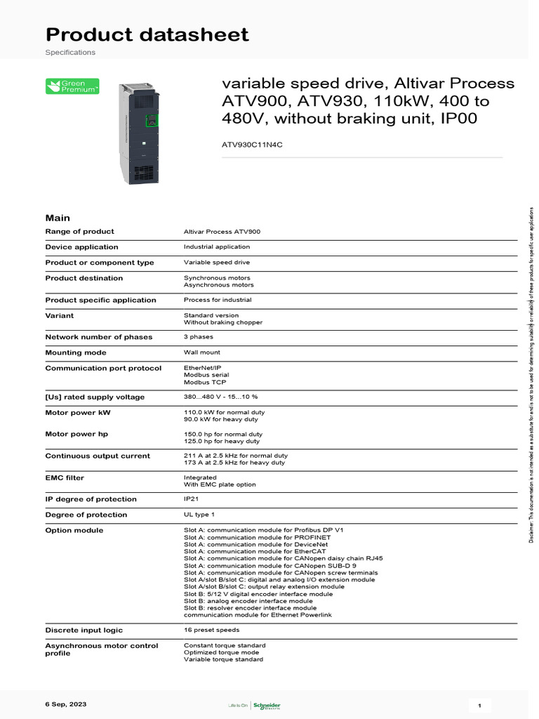 Altivar Process ATV900 - ATV930C11N4C VFD Schneider | PDF | Electric ...