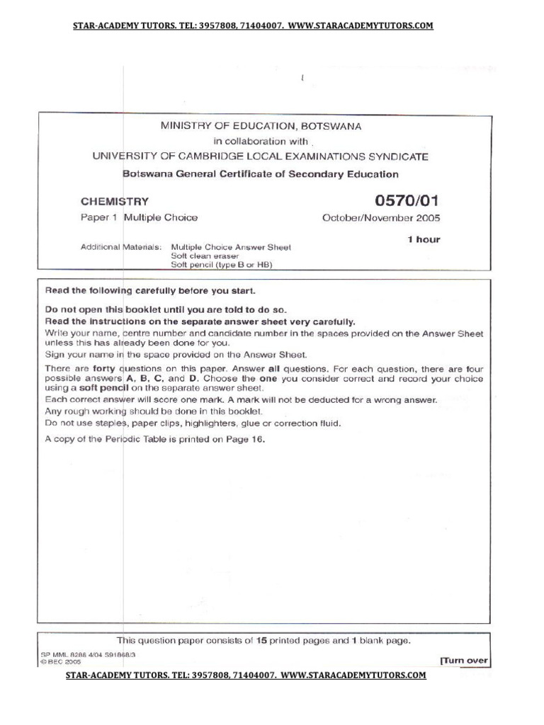 243 Bgcse Chemistry Paper 1 2005 | PDF | Technology & Engineering