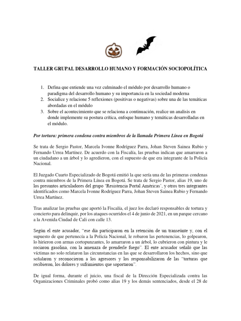 Taller Grupal Desarrollo Humano y Formación Sociopolítica | PDF