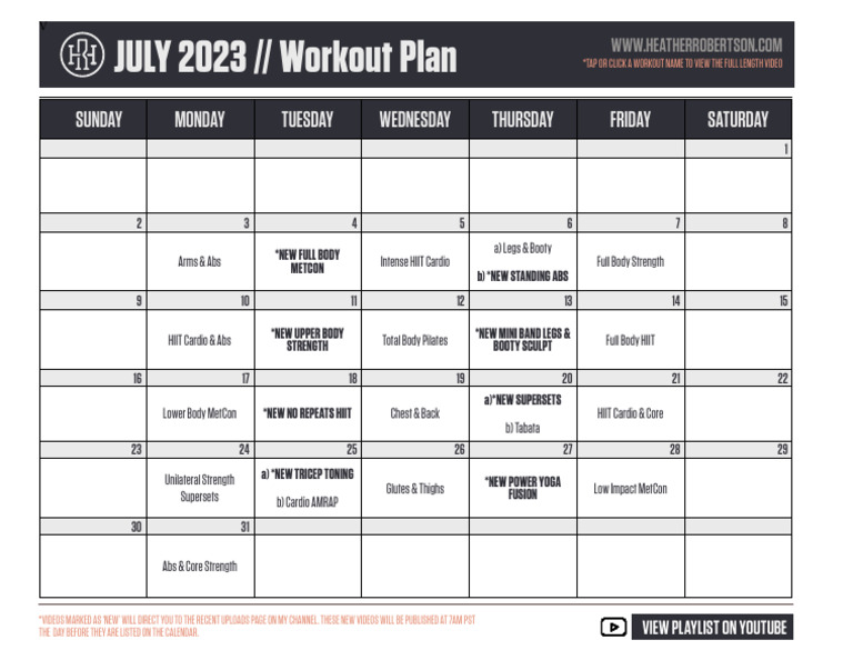 HR July Workout Calendar 2023-1 | PDF | Management Of Obesity ...