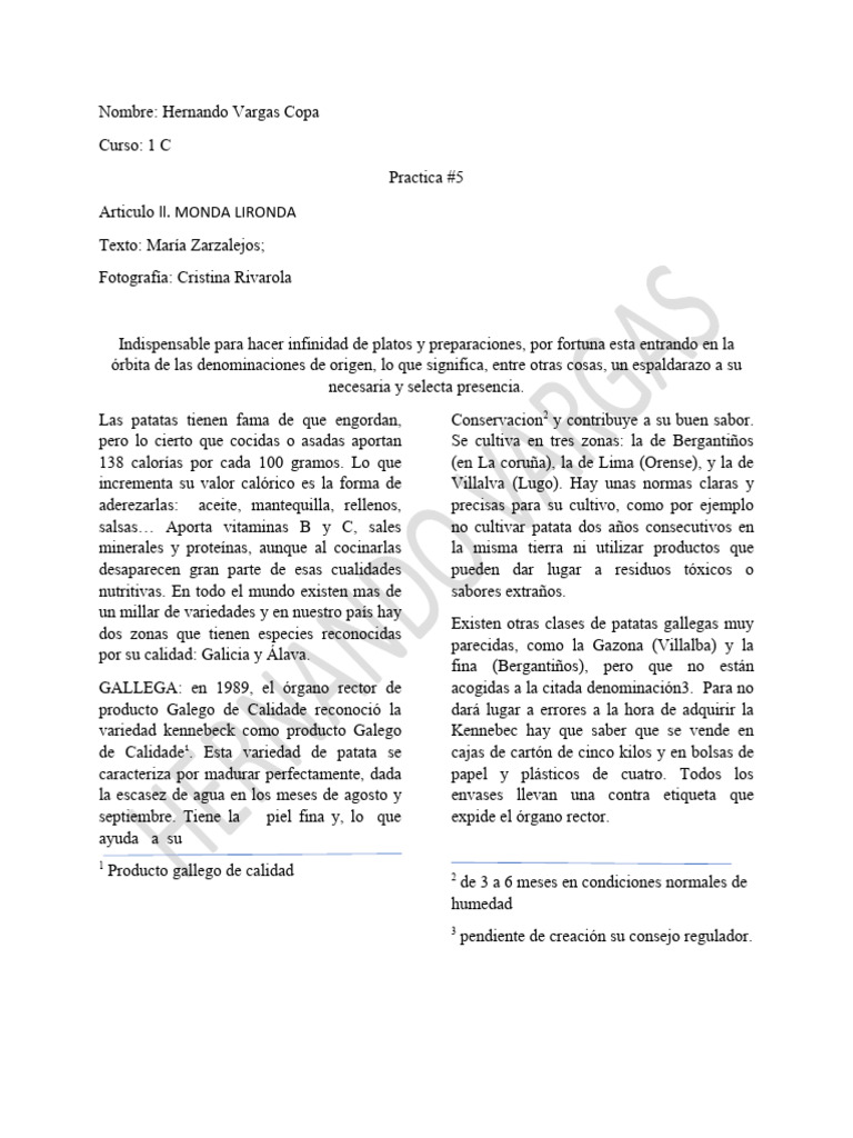 Practica 5 Informatica | PDF | Patata | Comida y bebida