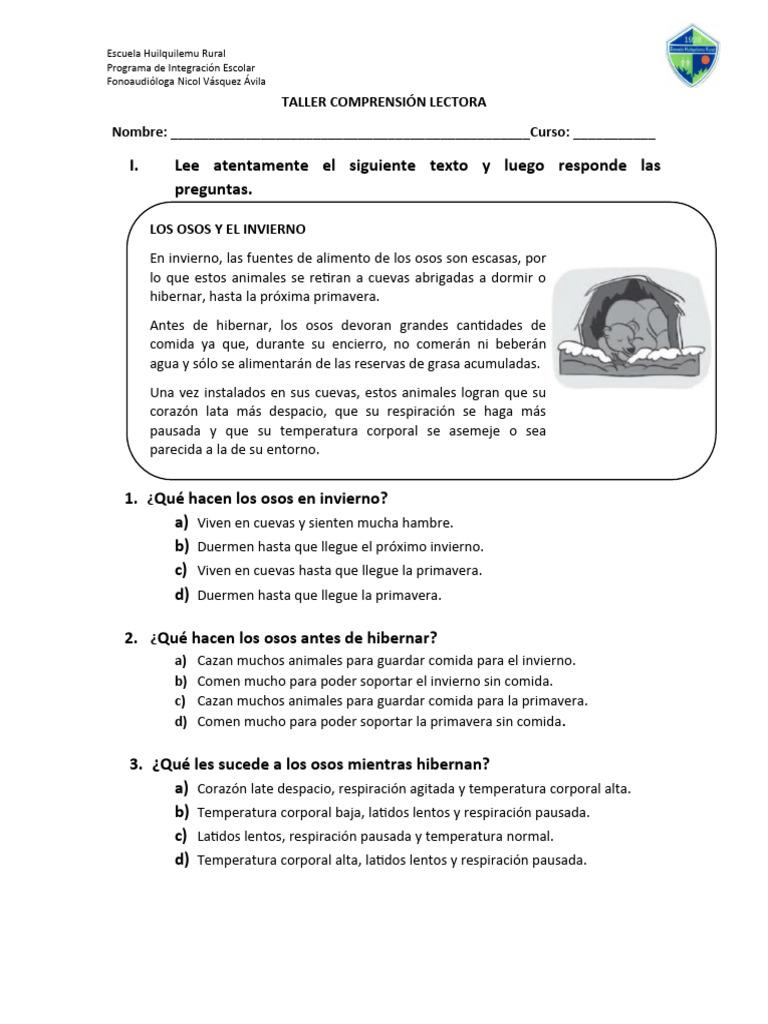 Taller Comprensión Lectora Pdf