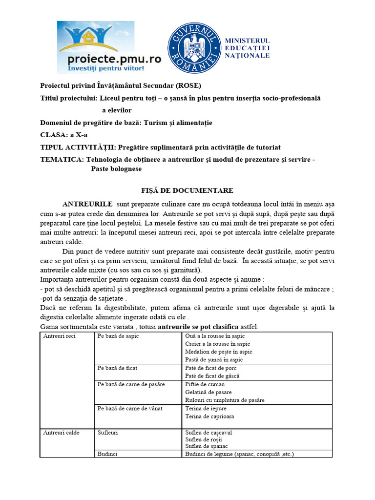 Fisa Tehnologica Paste Bolognese | PDF