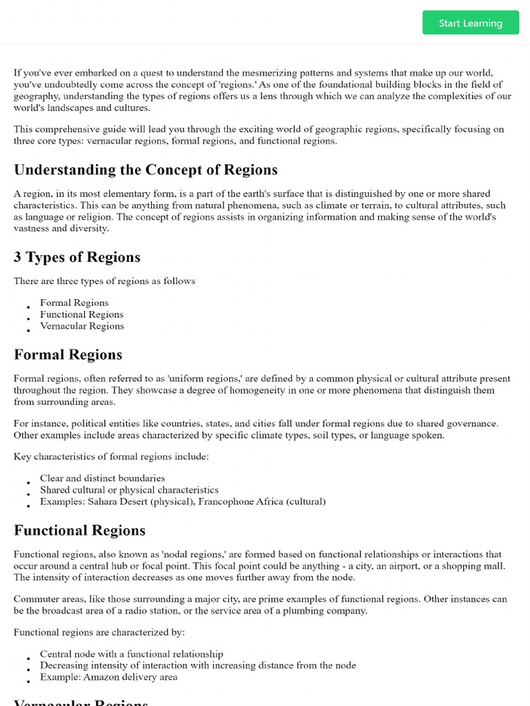 Types of Regions - Formal, Functional and Vernacular Regions | PDF