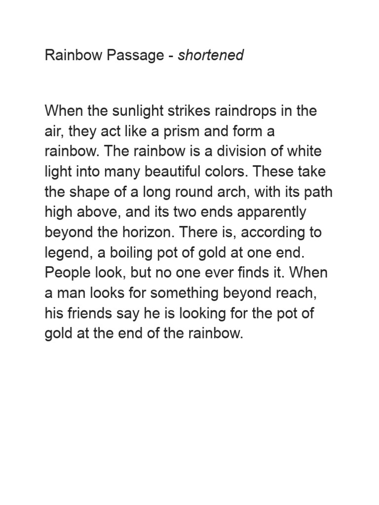 Rainbow Passage Shortened | PDF