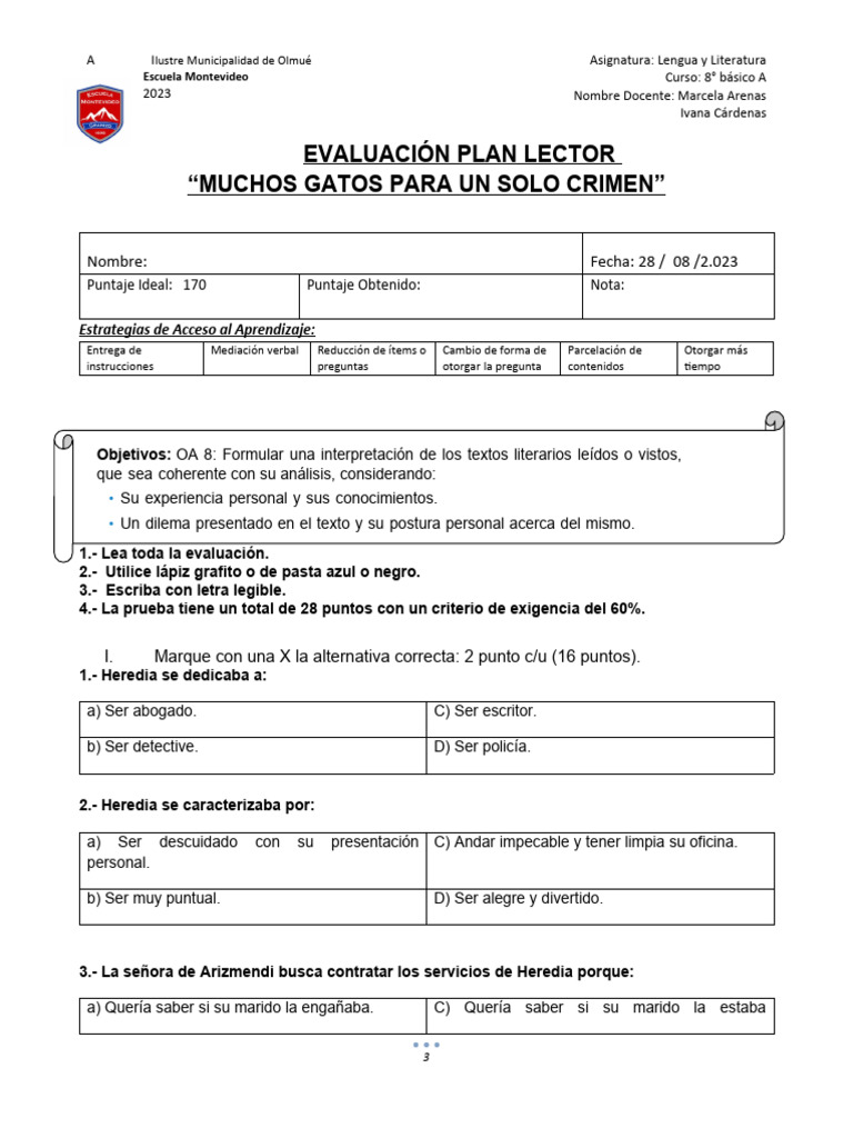 EVALUACIÓN PLAN LECTOR Adecuada | PDF