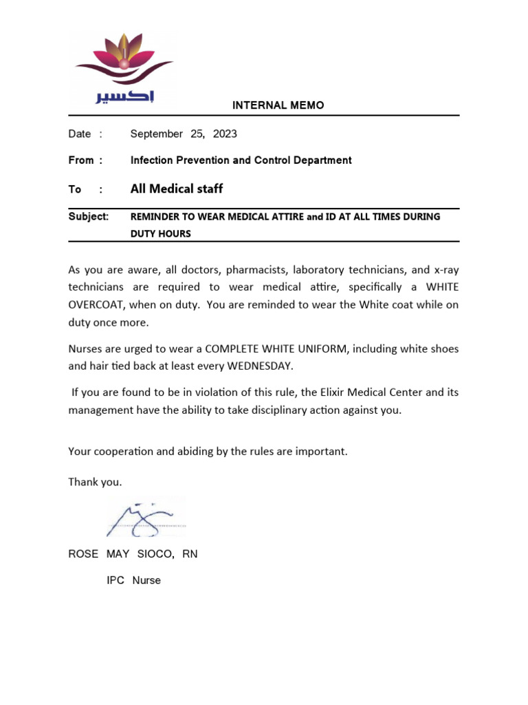 INTERNAL MEMO - Medical Staff's Uniform | PDF
