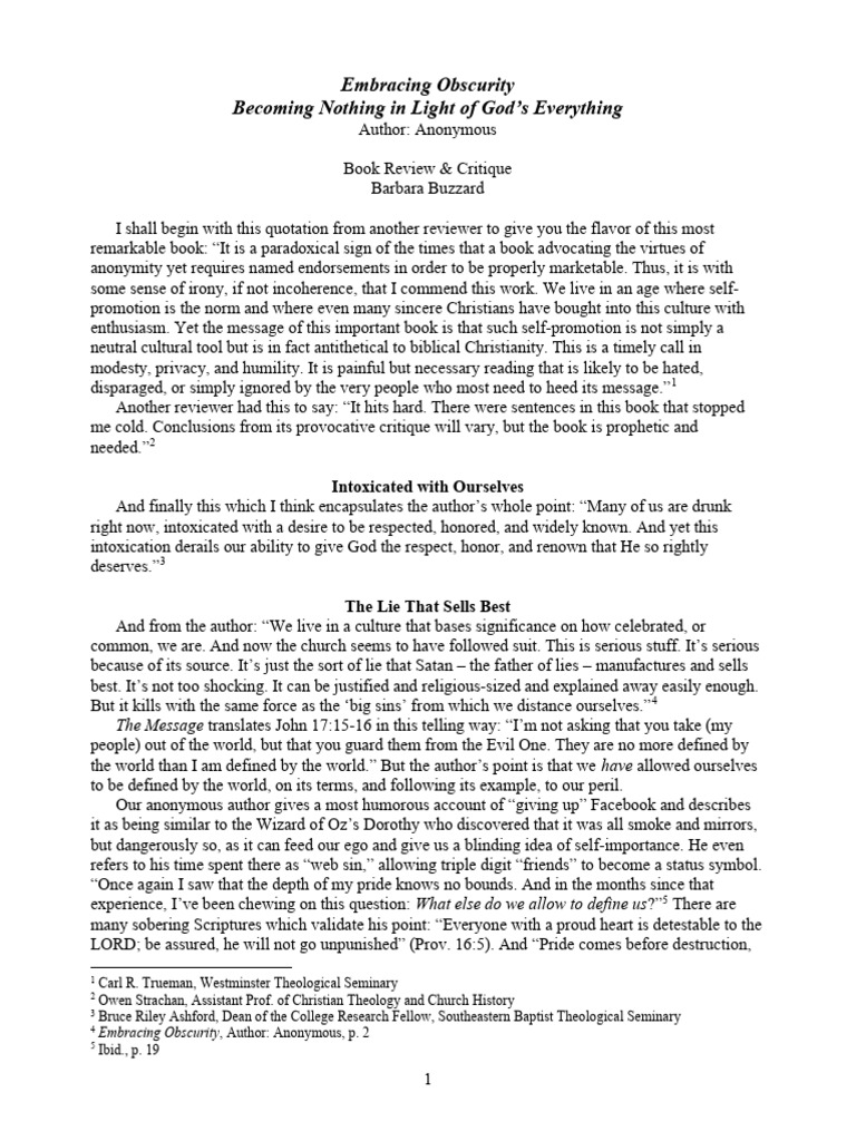 Embracing Obscurity | Download Free PDF | Jesus | Truth
