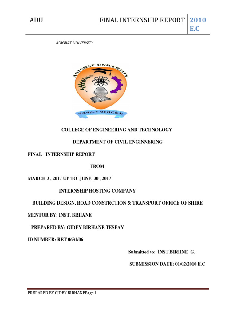 Adu Final Internship Report | PDF | Foundation (Engineering) | Concrete