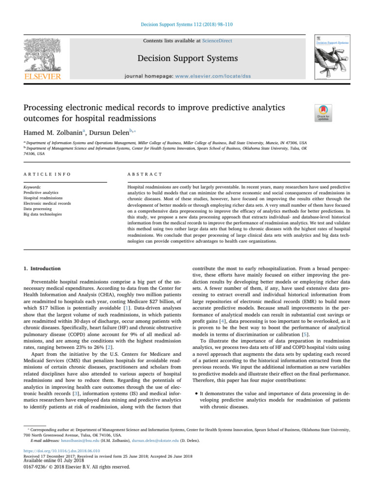 Processing Electronic Medical Records To Improve Predicti - 2018 - Decision Supp | PDF ...