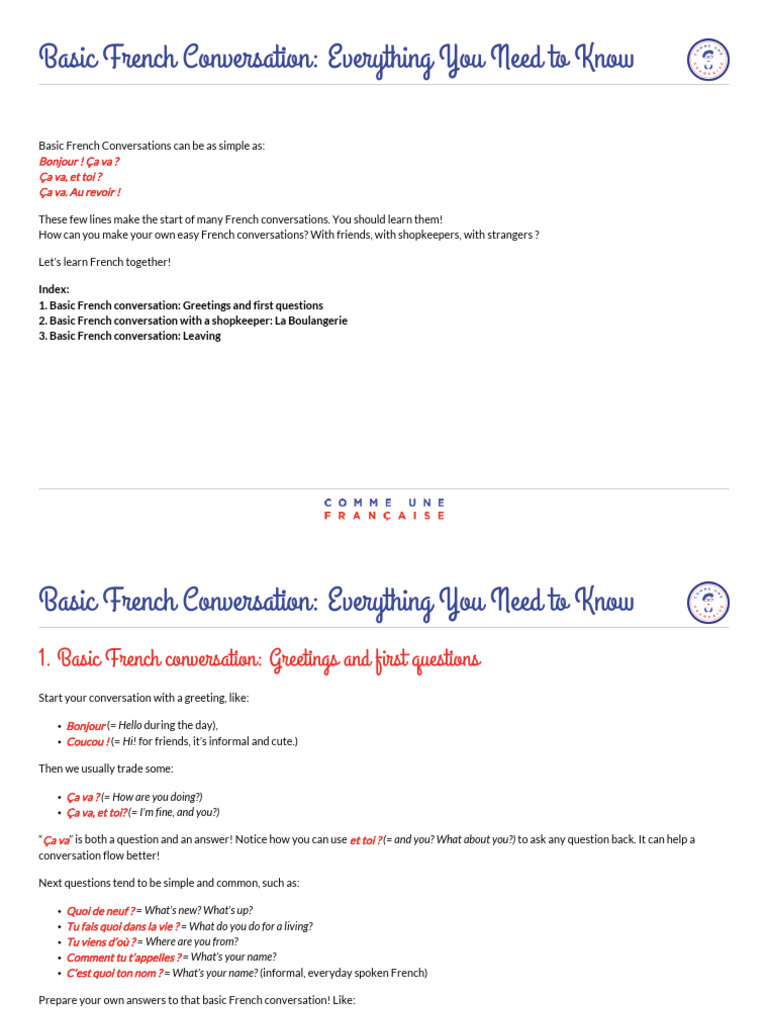 Basic French Conversation | PDF