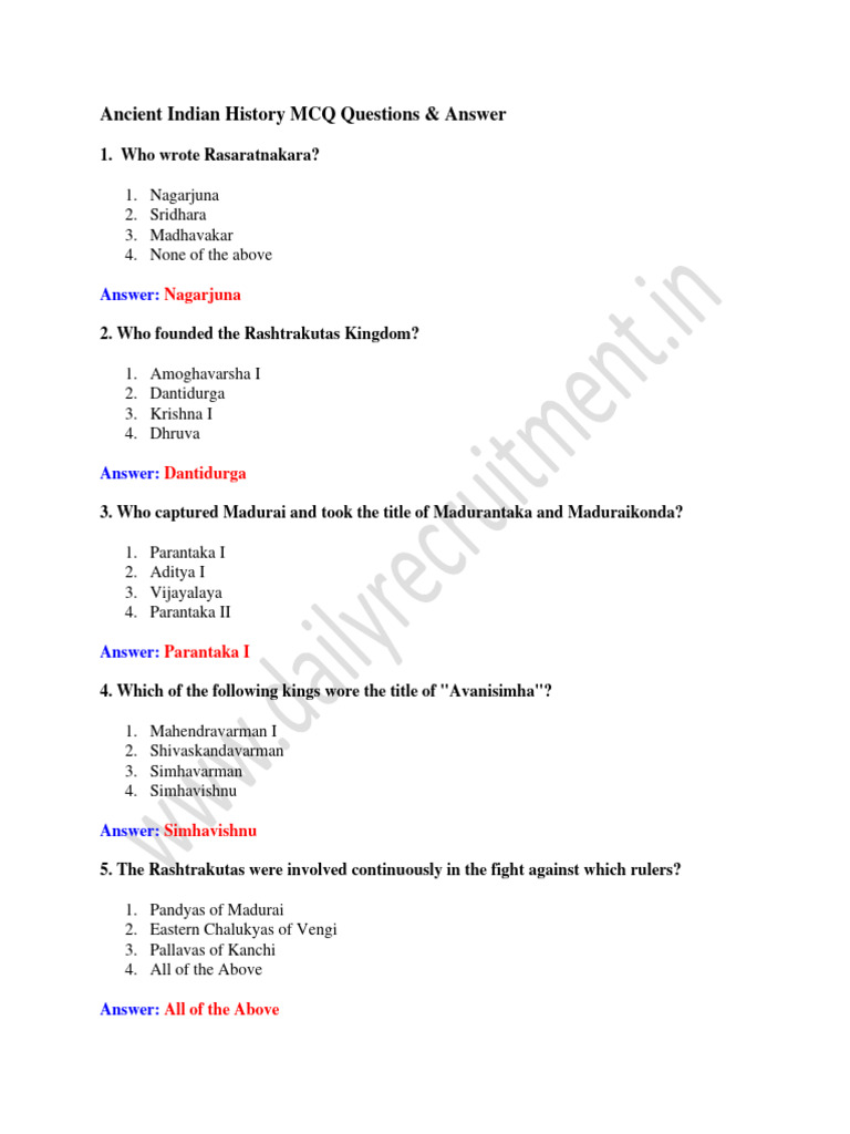 Ancient Indian History MCQ Questions | PDF | Ancient India
