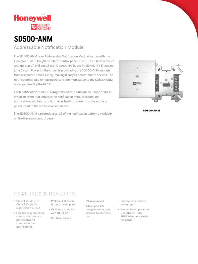 SD500-ANM: Addressable Notification Module | PDF