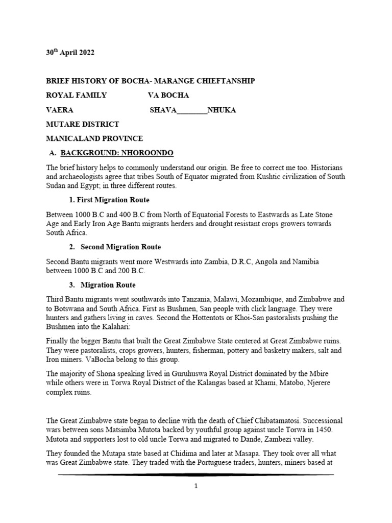Histtory of Marange Chieftainship | PDF