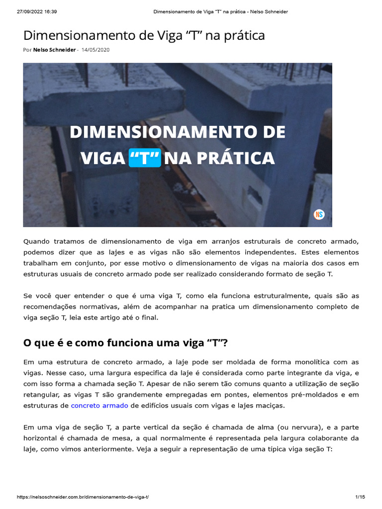 Dimensionamento de Viga "T" Na Prática - Nelso Schneider | Download grátis PDF | Viga | Flexão ...