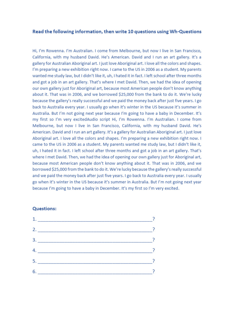 Wh-Questions Reading | PDF