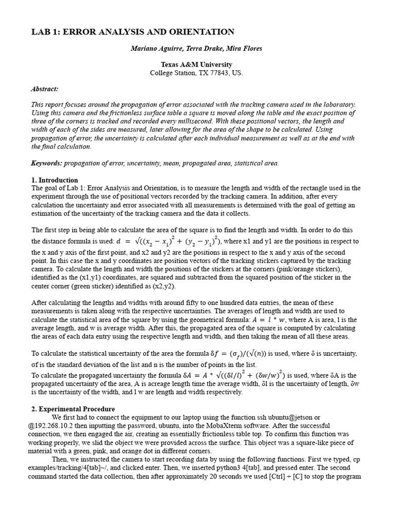 ENGR-216 Lab 1 Report | PDF | Area | Uncertainty