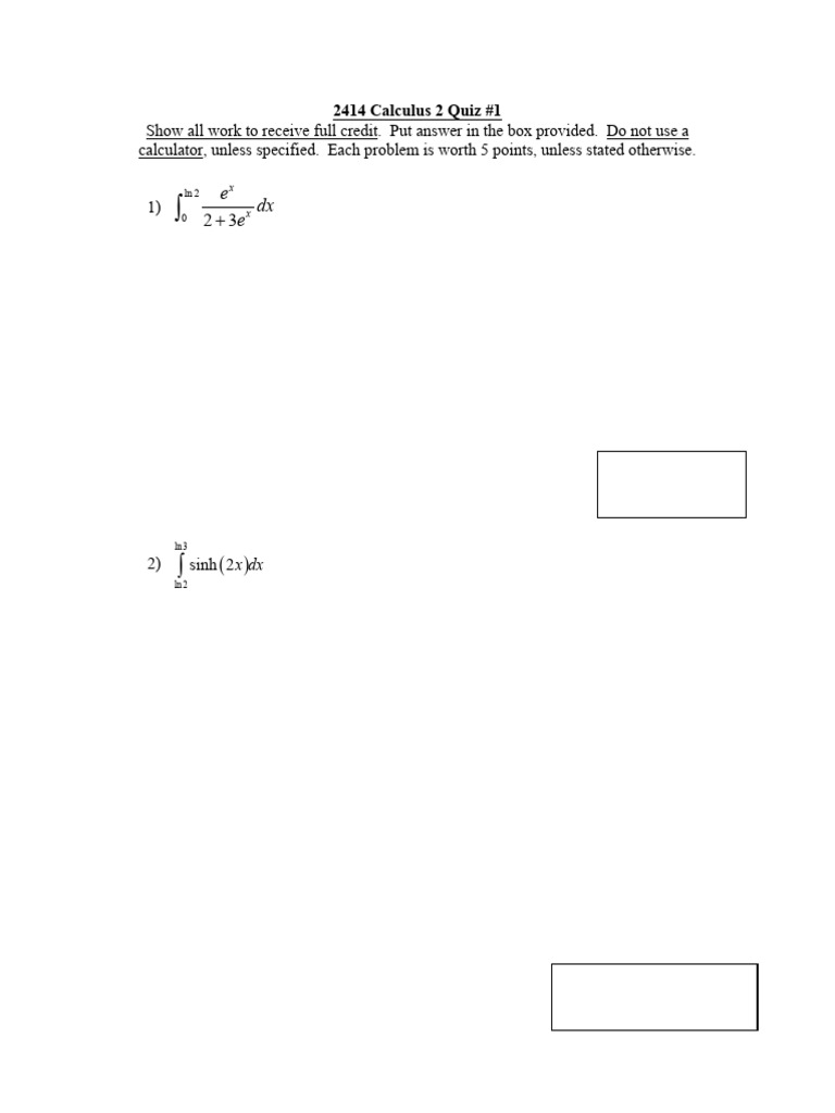 Calculus 2 Quiz #1 Problems | PDF