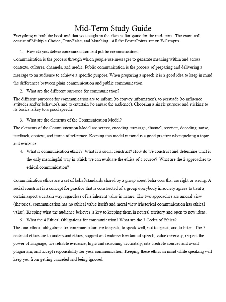 MidTerm Study Guide | PDF | Communication | Nonverbal Communication
