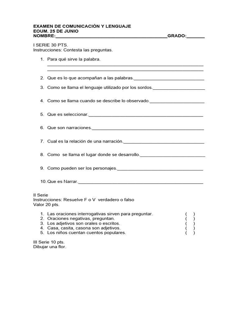 Examen de Comunicación y Lenguaje | PDF