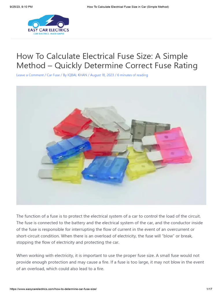 How To Calculate Electrical Fuse Size in Car (Simple Method) | PDF ...