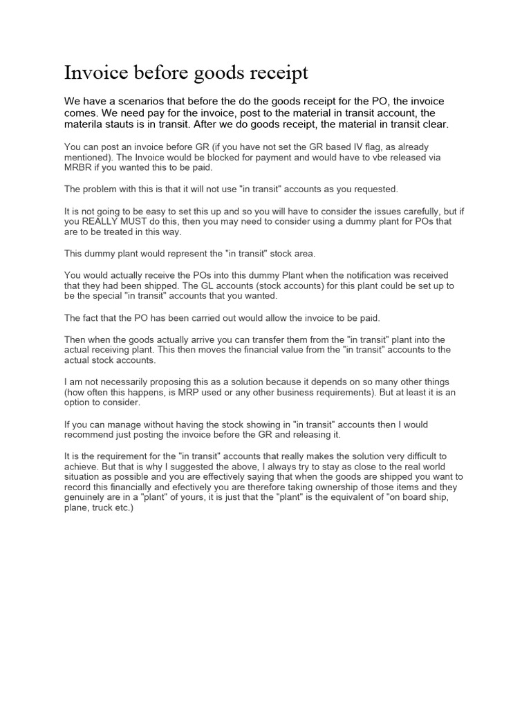 Invoice Before Goods Receipt | PDF