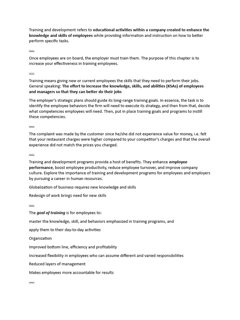 Training and Development PPT Notes | PDF