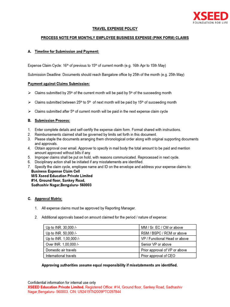 XSEED Travel Expense Policy Guide | PDF